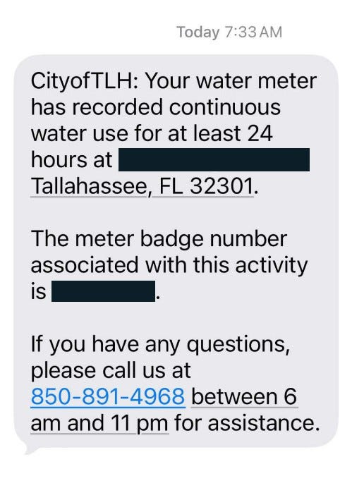 Get a text from the city about 'continuous water' use? Here's why