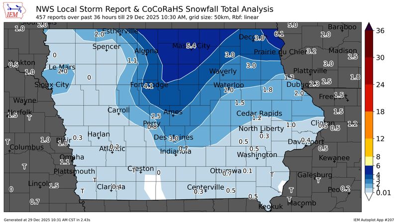 See Iowa's highest snowfall totals after Sunday's blizzard