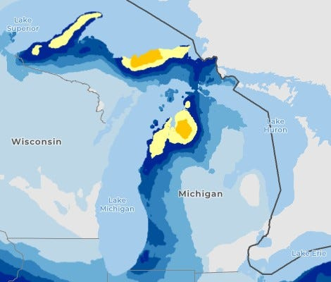 Lake-effect snow will fall in Michigan. See projected snowfall amounts