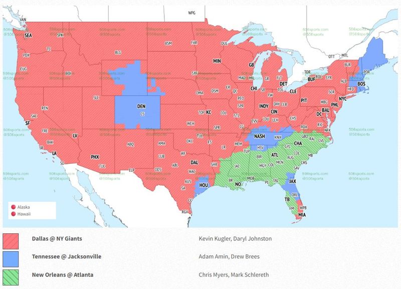NFL Week 18 television maps: New York Giants vs. Dallas Cowboys
