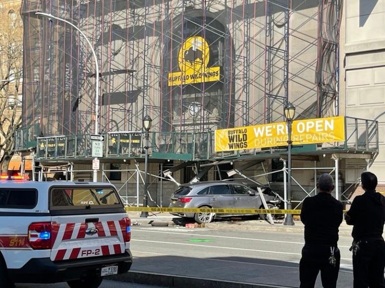 Car collides with scaffolding outside White Plains Buffalo Wild Wings