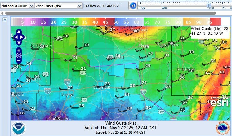 Ohio could see 50 mph winds on Thanksgiving. Map shows how bad it gets