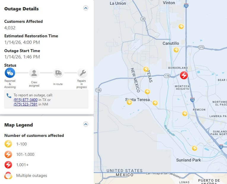 El Paso Electric power outage affects over 4k customers in West El Paso